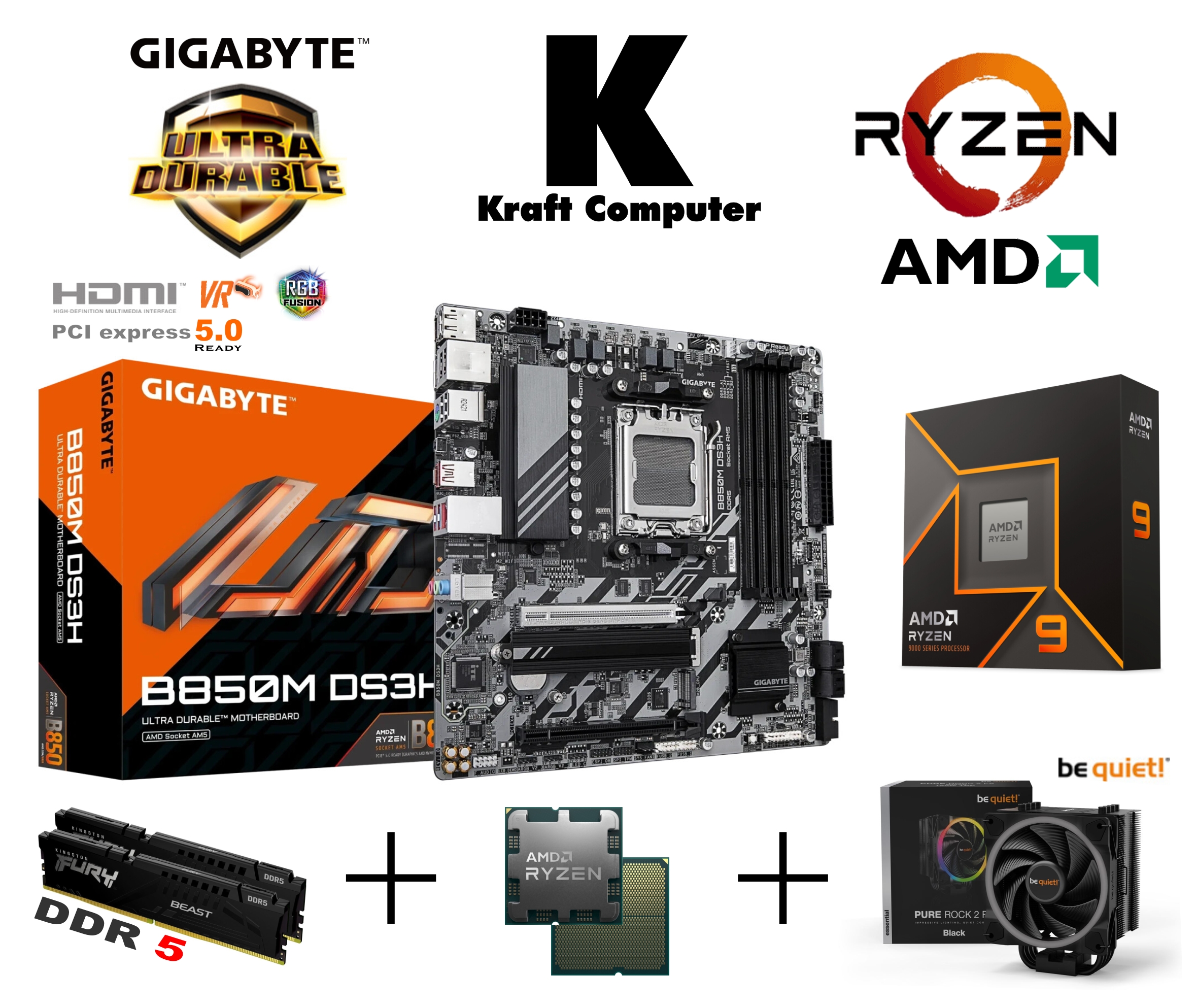 Kraft Computer Schmiede - PC Bundle Ryzen 9 9900X + GigaByte B850M DS3H